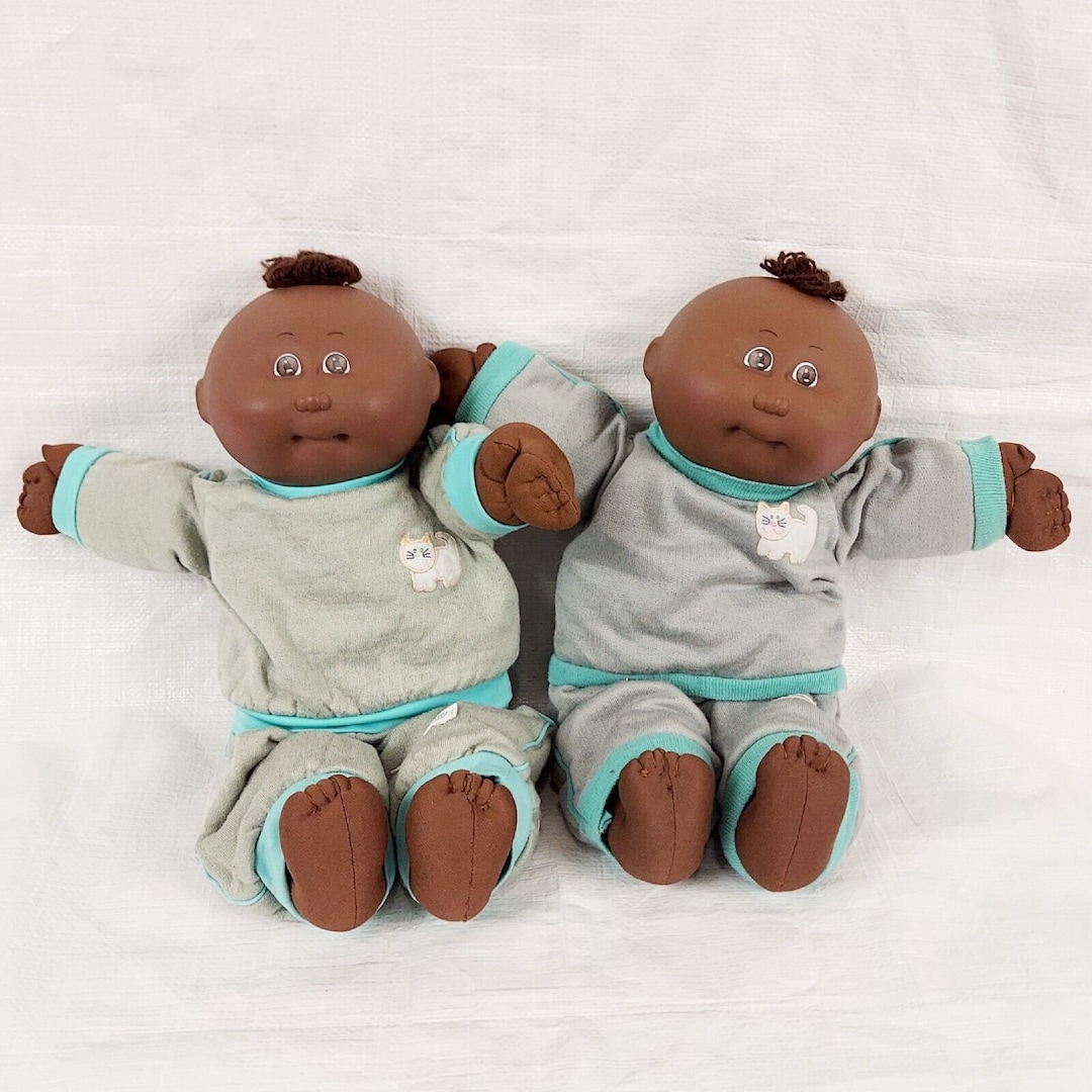 1980s Cabbage Patch Kids Dolls, Lot 2, Identical Twins, Cat Sweatsuit ...