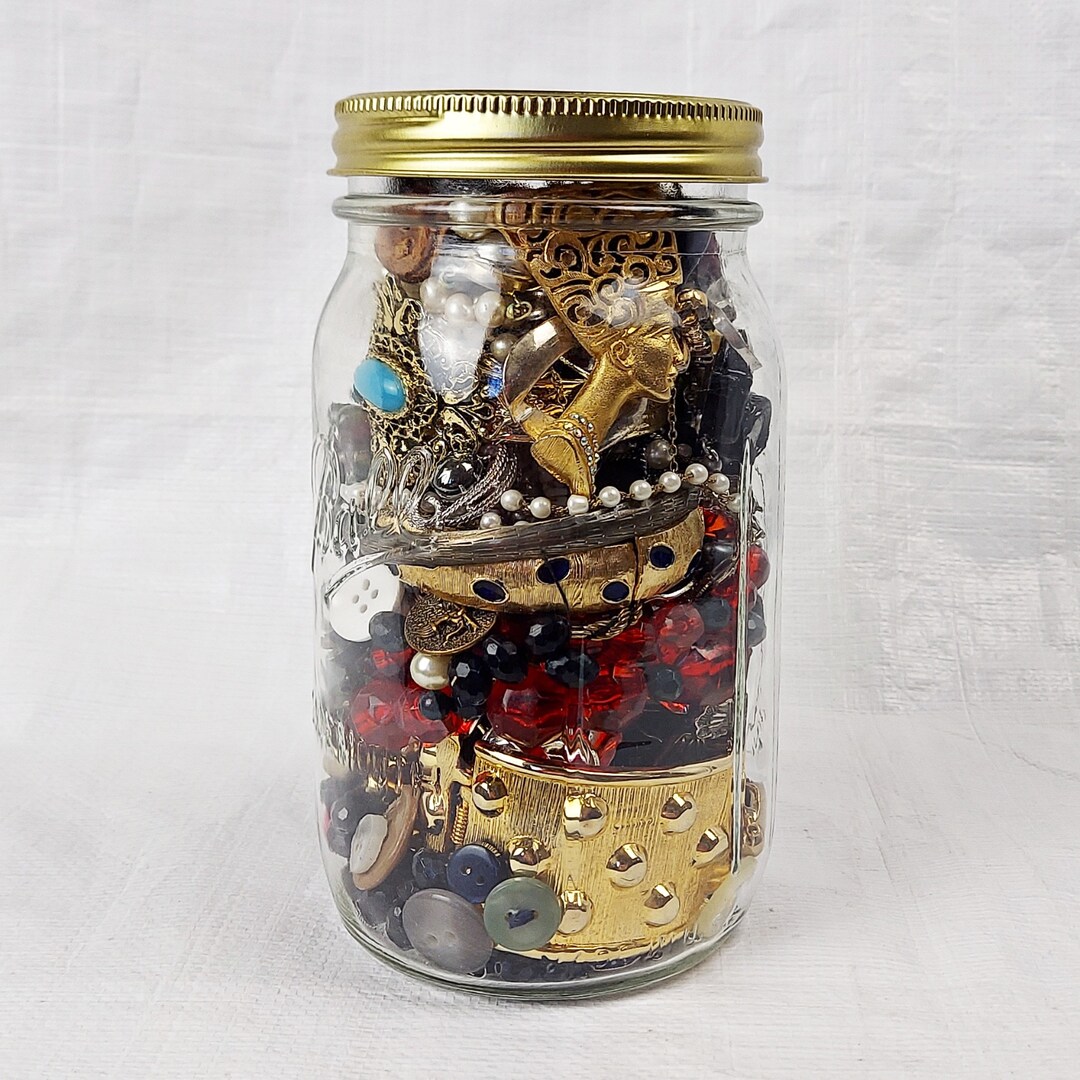 Vintage Jewelry Crow Confetti / Dragon Hoard, Jar W/lid Ring, Costume ...