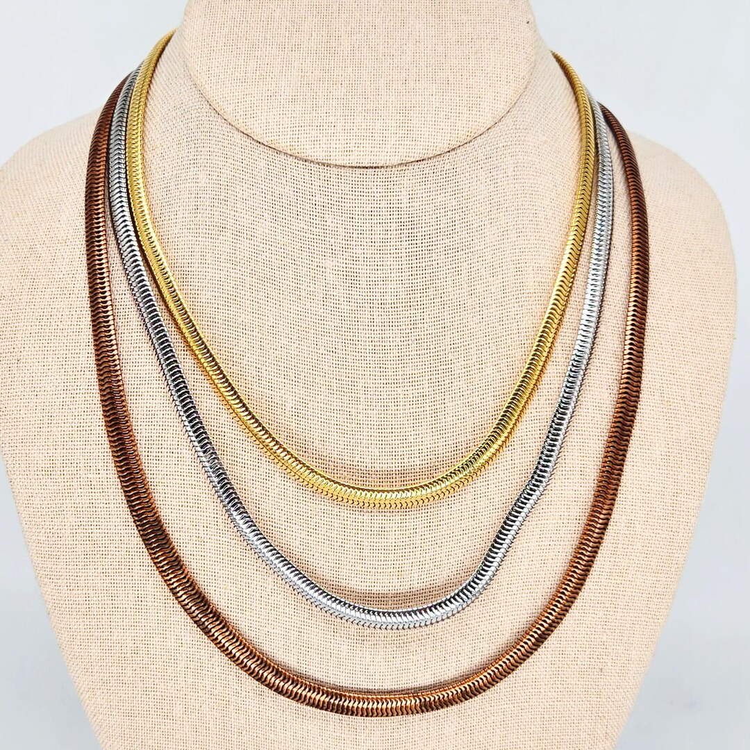1990s Monet Three-strand Necklace, Silver / Gold / Bronze Tone, Vintage ...