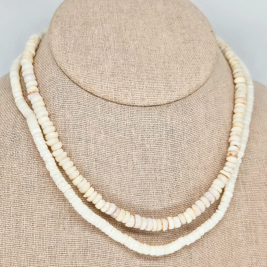 1990s Puka Shell Necklace Set, Lot 2, Vintage 90s Jewelry Beach Bum ...