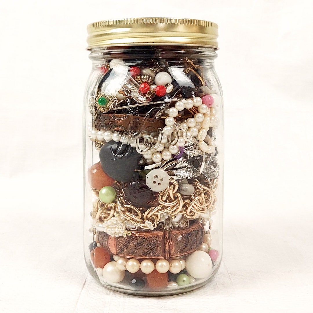 Vintage Jewelry Crow Confetti / Dragon Hoard, Jar W/lid Ring, Costume ...