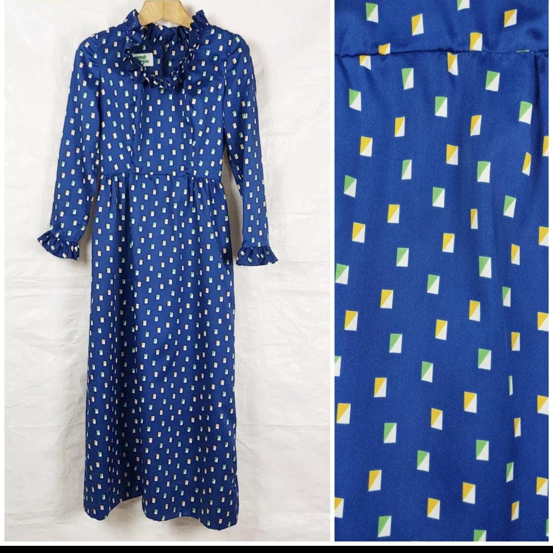 1980s Great Shapes Dress, Blue Ruffle Collar, Vintage 80s Women's ...