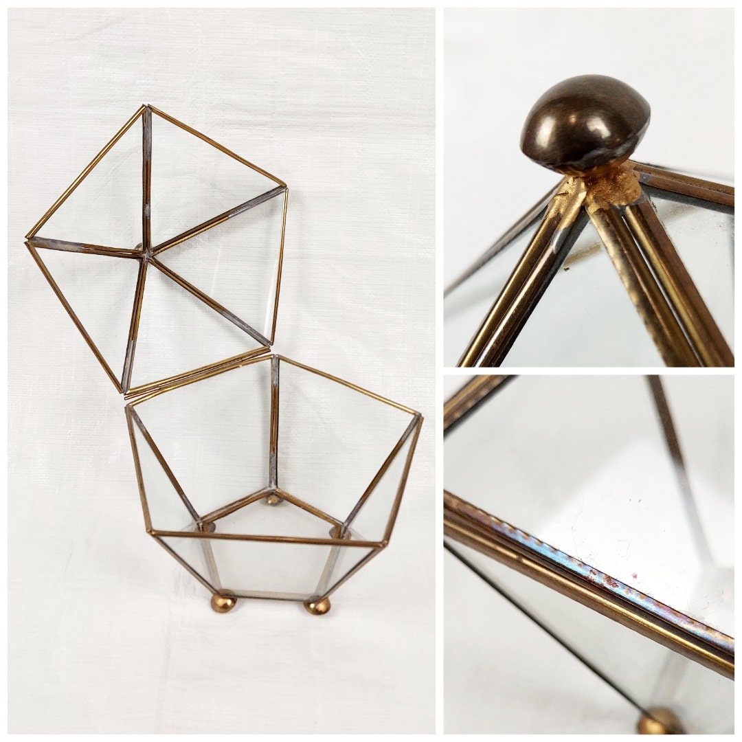 1960s Pentagonal Terrarium Display Case Glass Brass 7 Inch - Etsy