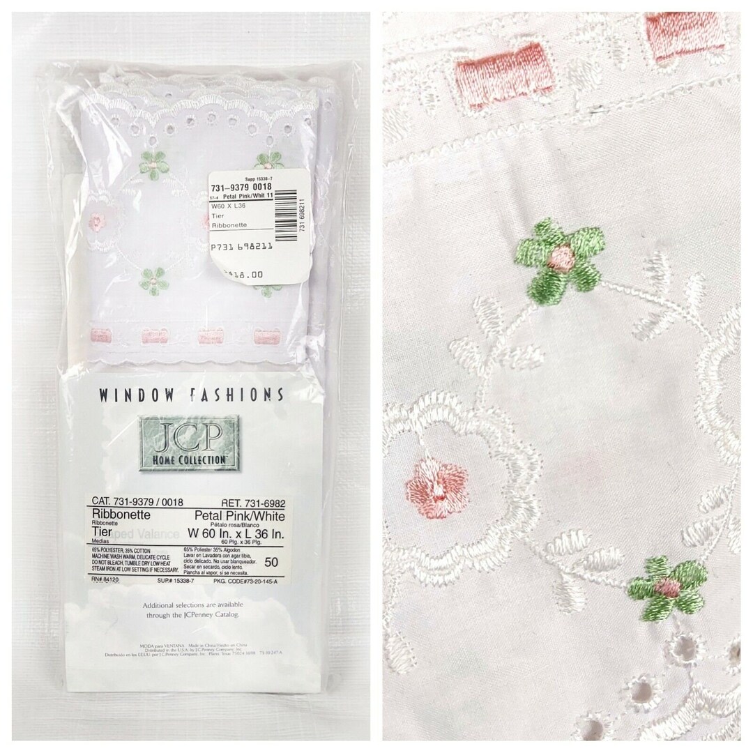 1980s JCP Home Collection Window Fashions, Tier Ribbonette Pink Petal ...