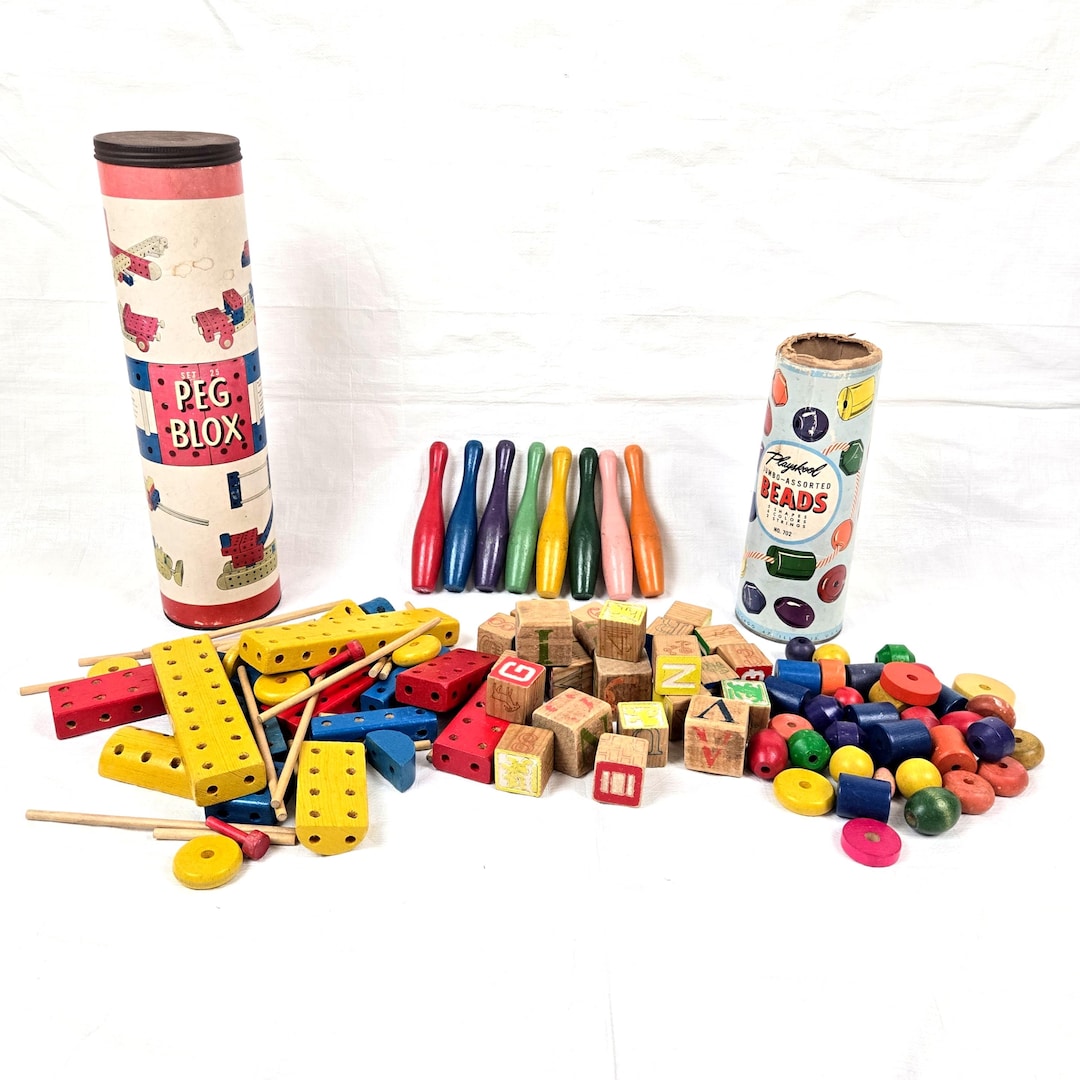 1960s / 1970s Wooden Blox, Blocks, Beads & Bowling Pins Toys, Vintage ...
