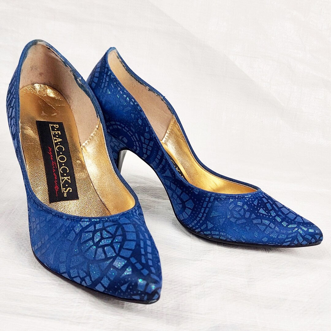 Y2K Peacocks Signature Series Heels, Size 6.5 B, Glittered, Cone, Blue ...