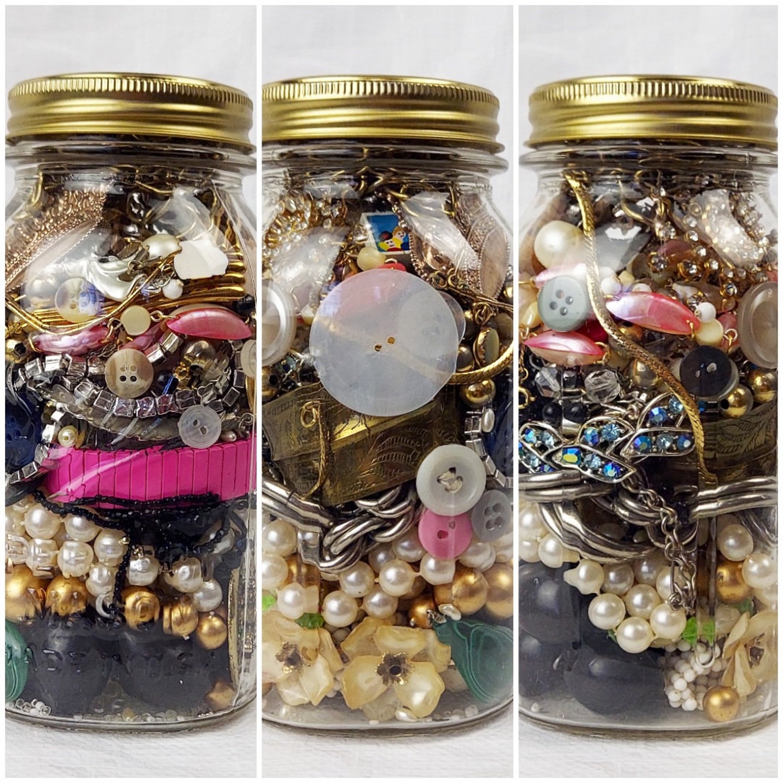 Vintage Jewelry Crow Confetti / Dragon Hoard, Jar W/lid Ring, Costume ...