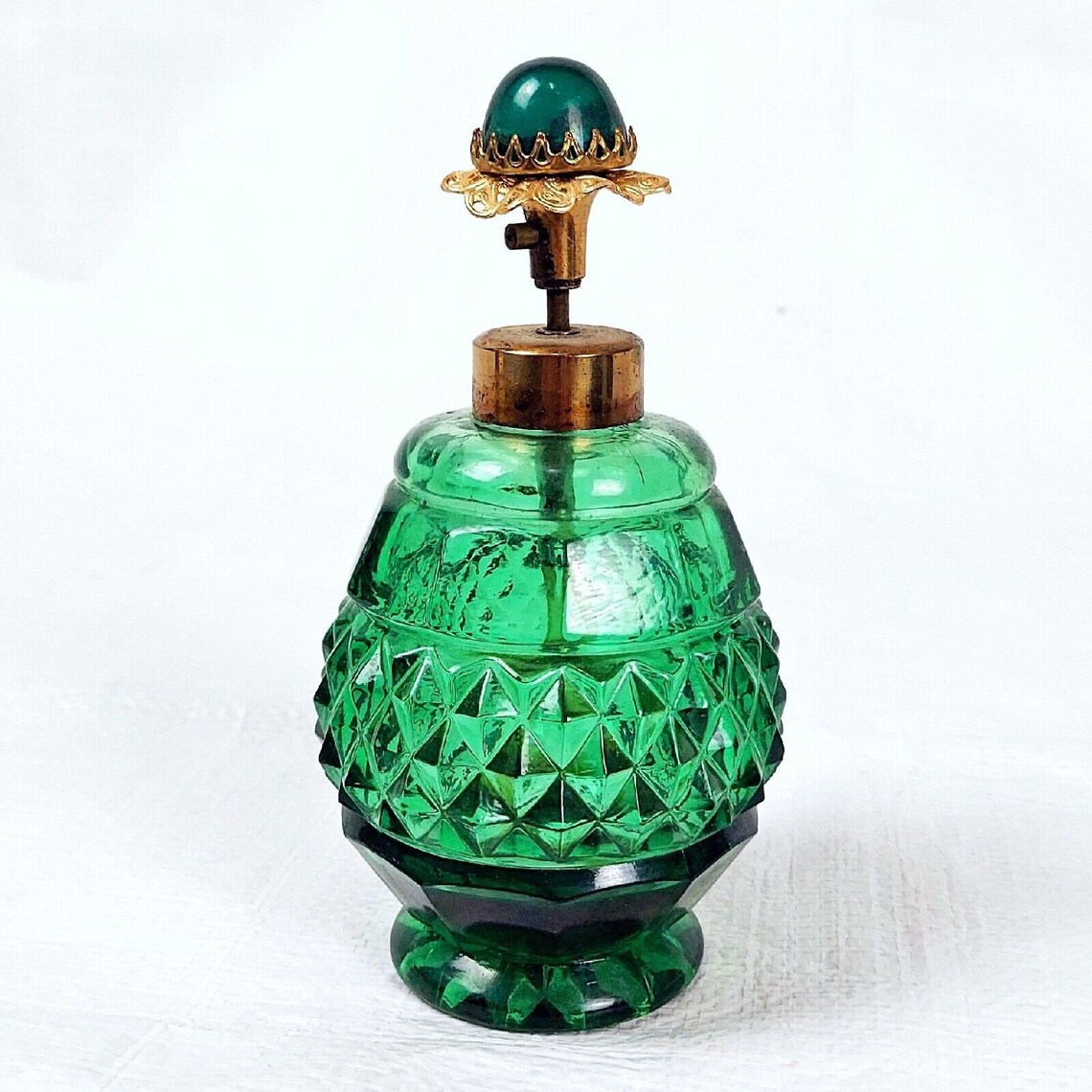 1950s I.W. Rice Co Perfume Bottle, Green Cut Glass, Hallmark, Vintage ...