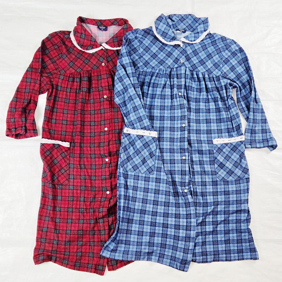 1980s Granada New York Plaid Nightgown Set, Lot 2, Size L Large Pajamas ...