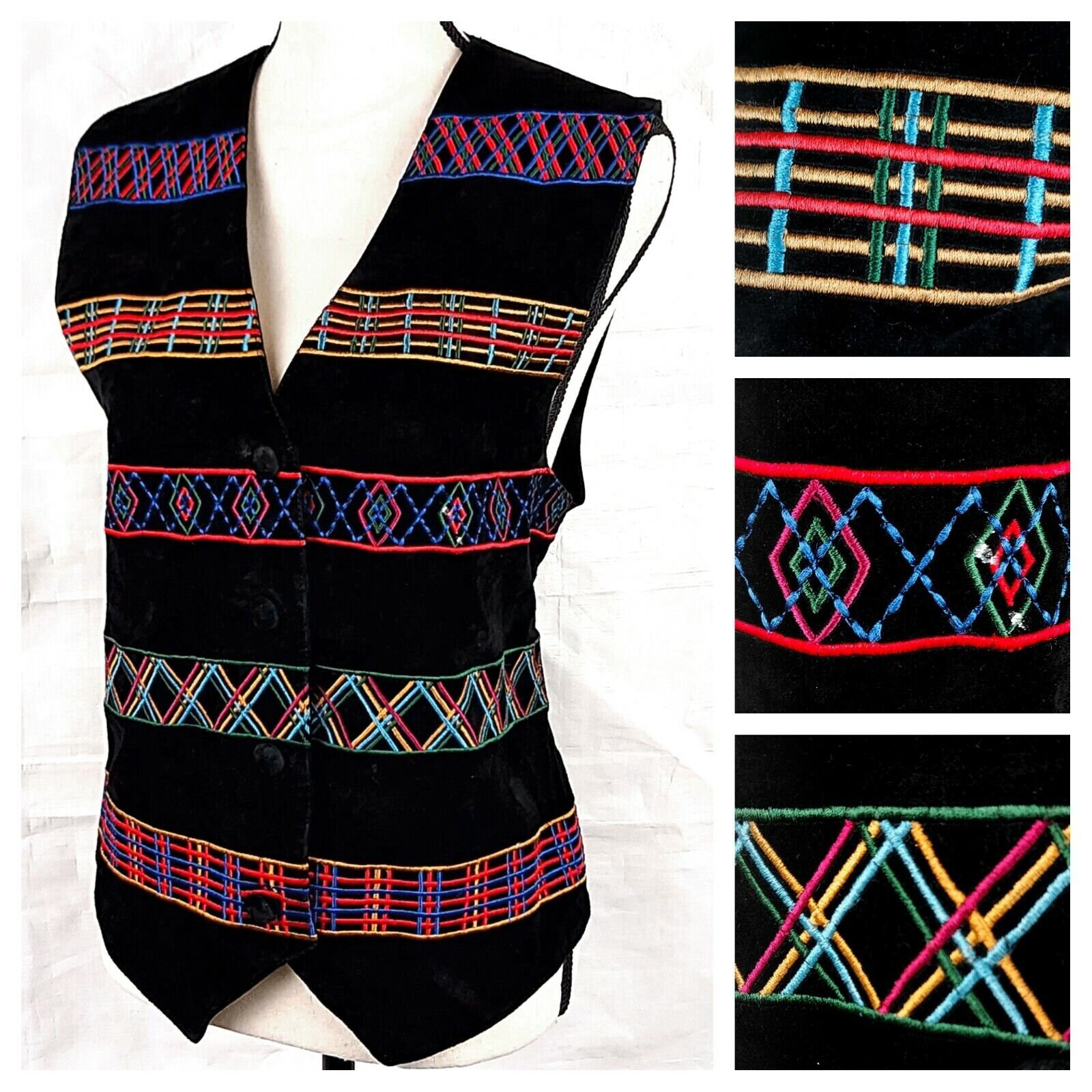 1990s Erez Levy Leather Vest, Vintage 90s Women's Top, Size Large, Embroidered Button-front ...