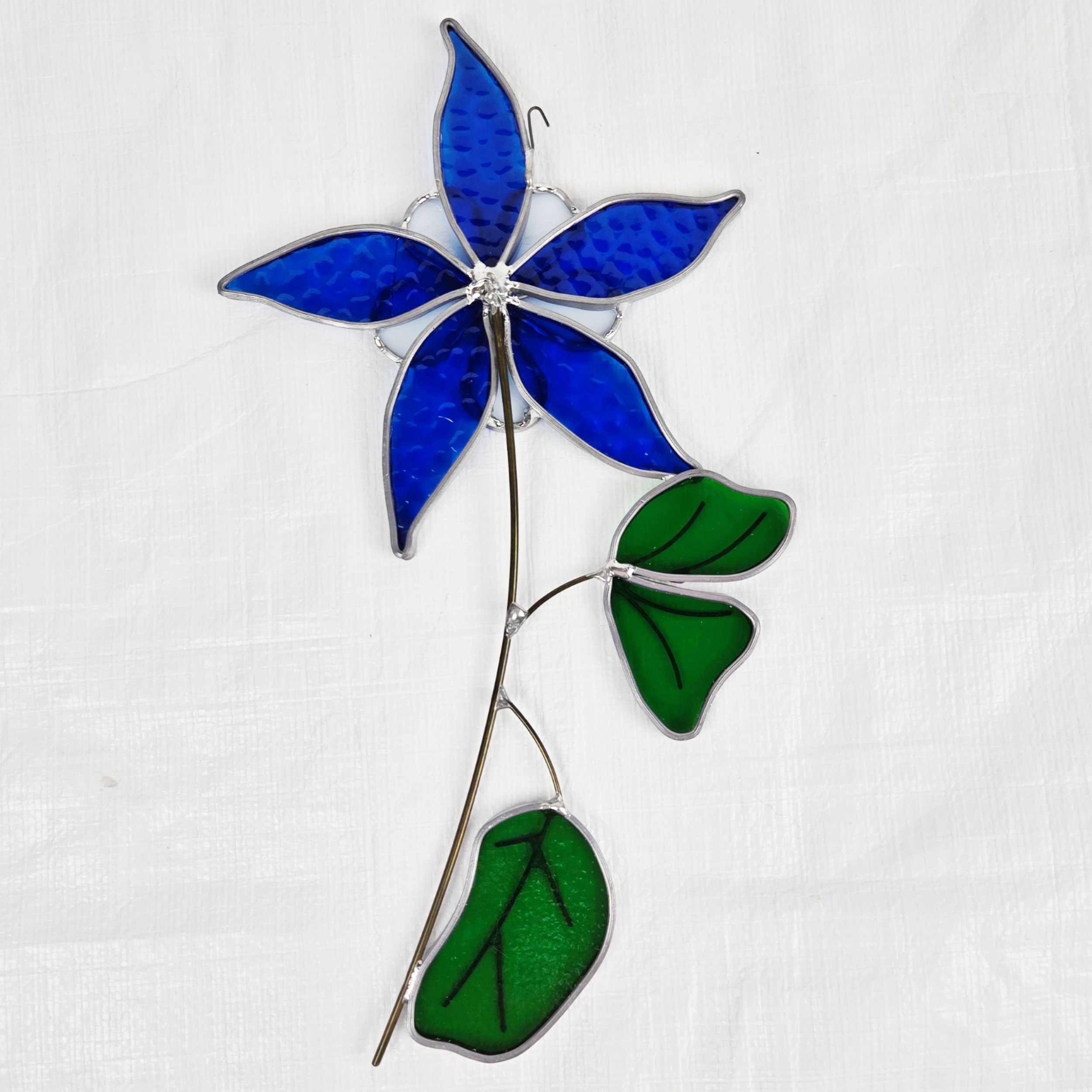 1970s Blue Floral Stained Glass Decor Set, Lot 2, Handmade Homemade ...
