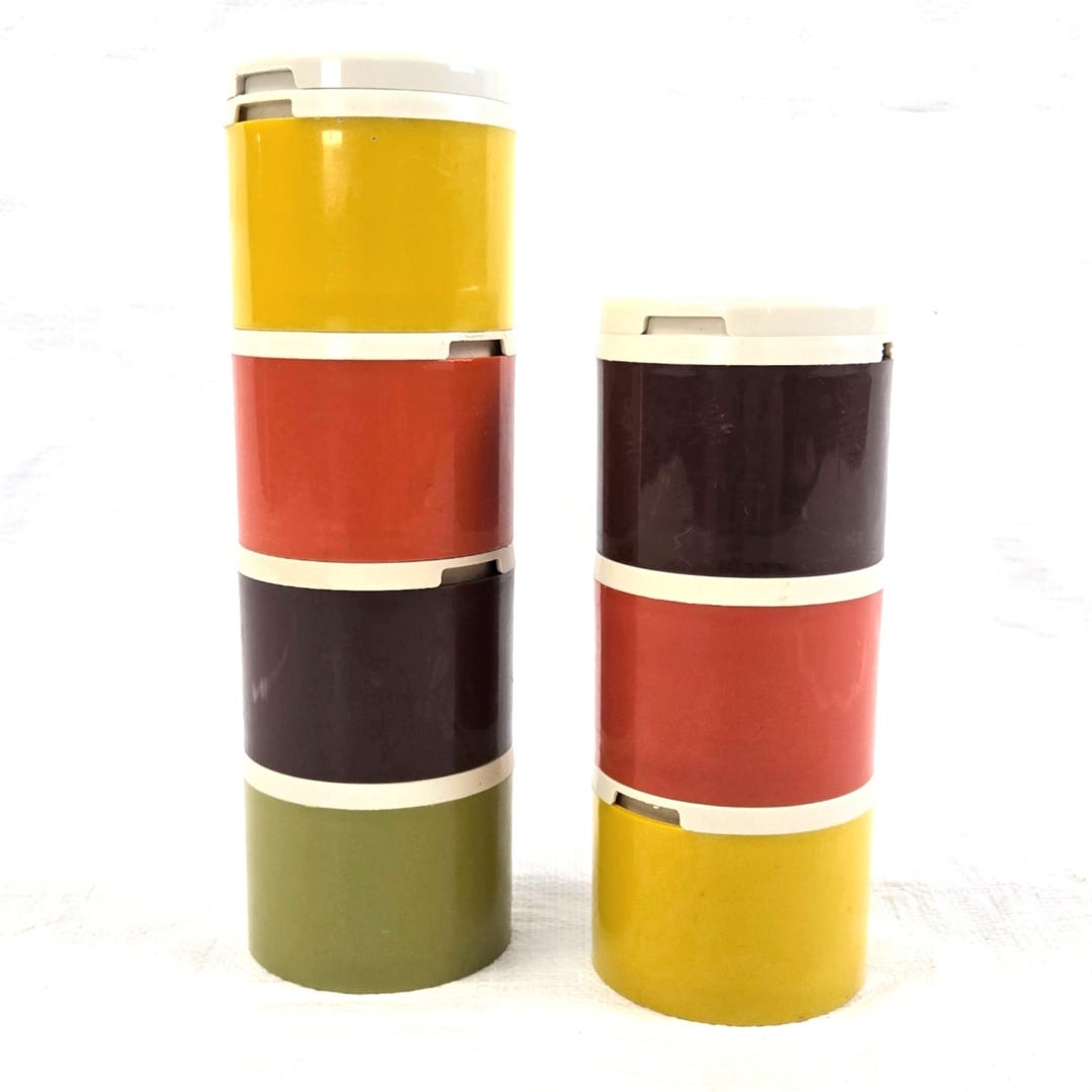 1970s Tupperware Stacking Spice Shakers W/ Lids Caps, Lot 7 Pieces ...
