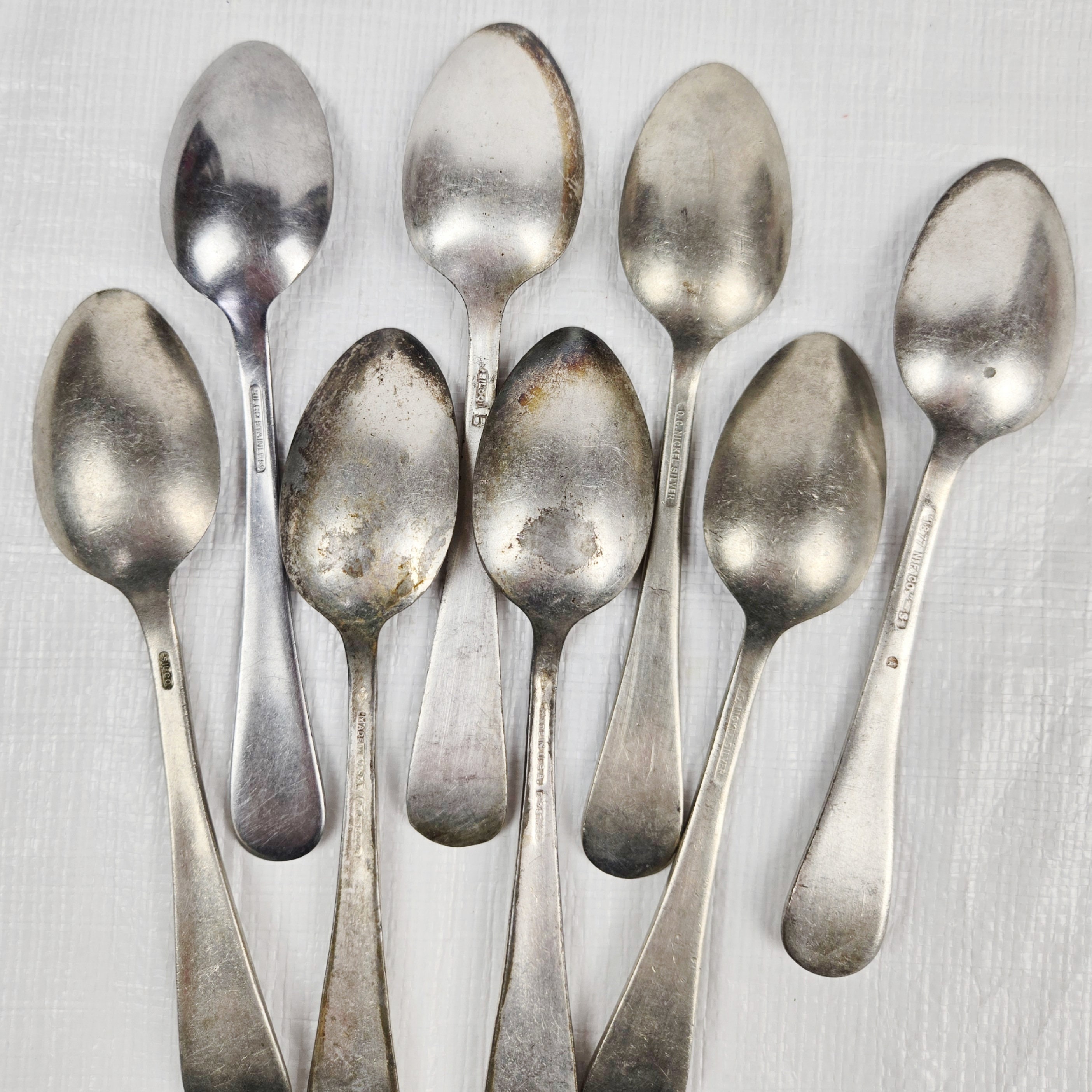 1940s Military Issue Flatware, Lot 10, 2 Forks 8 Spoons, Silco NF Co ...