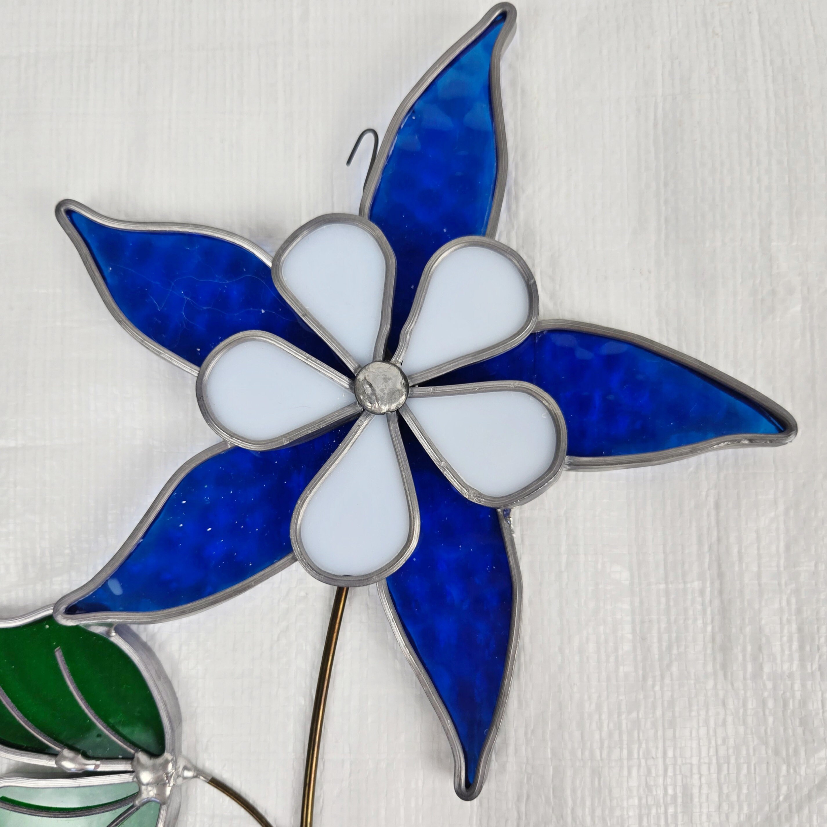 1970s Blue Floral Stained Glass Decor Set, Lot 2, Handmade Homemade ...