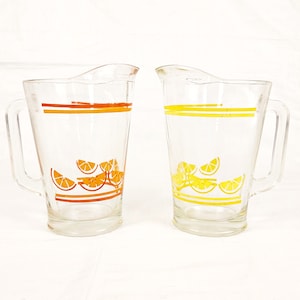 1970s Libbey Lemon / Orange Pitcher Set, Lot 2, Vintage Glass Juice Tea ...
