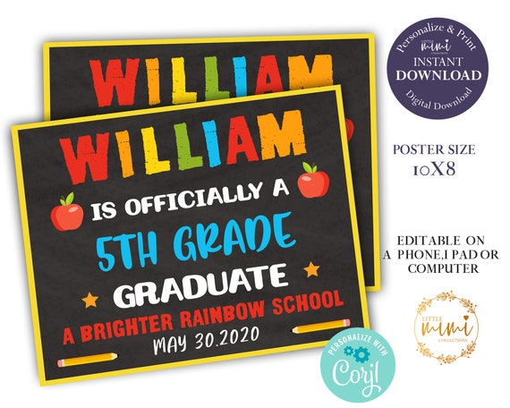 Wall Hangings Wall Décor 5TH Grade GRADUATION Quarantined Sign Last day ...