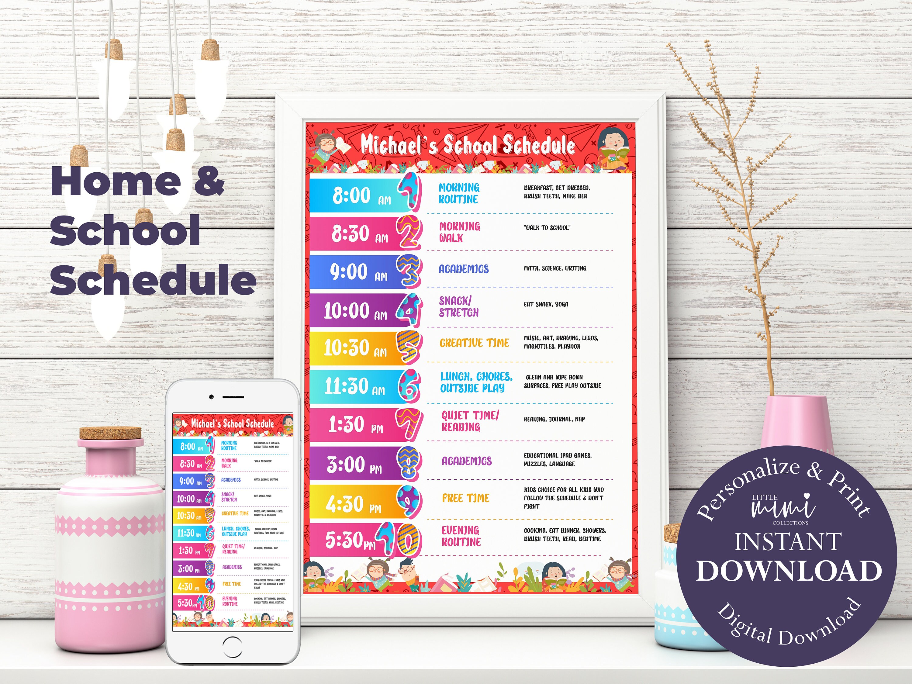 Home School Daily Planner Kids personalized Schedule Chart | Etsy