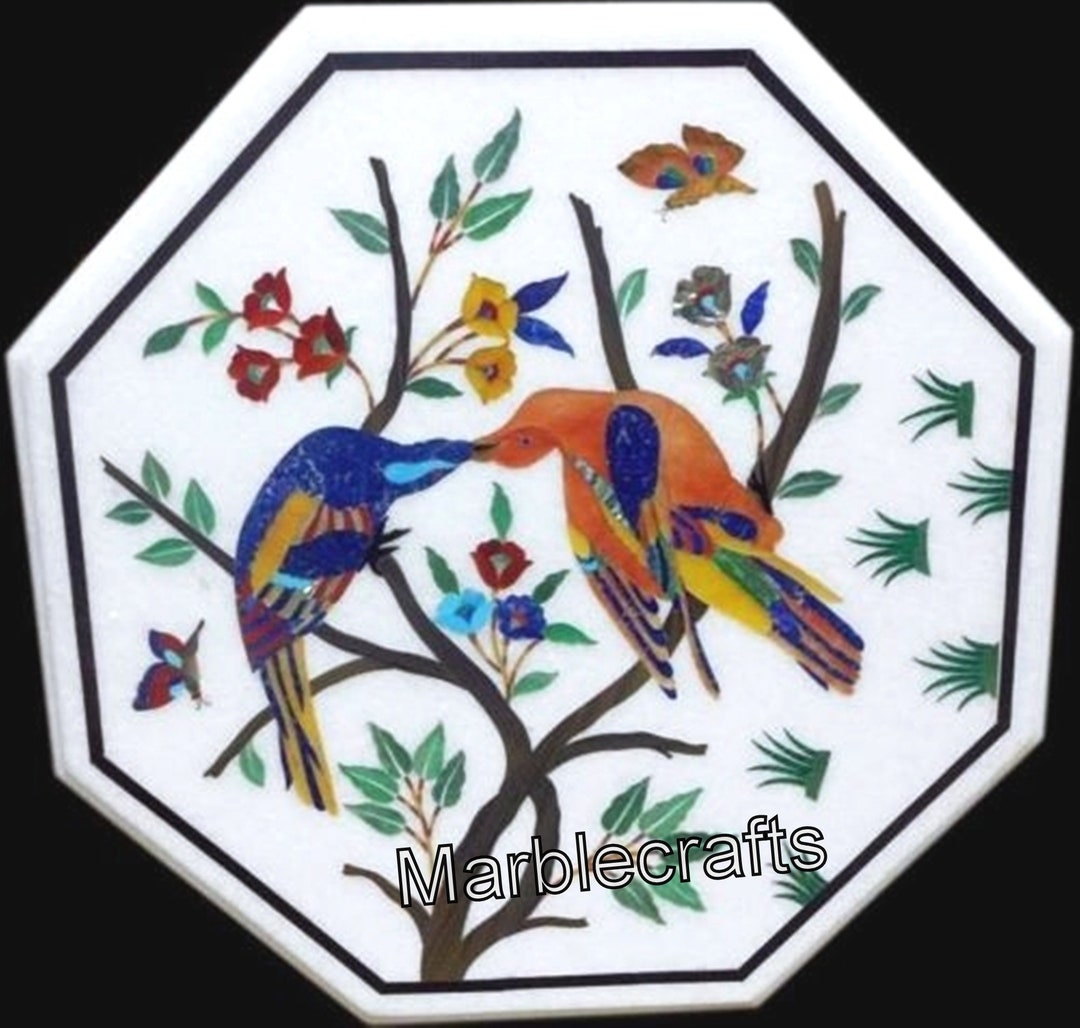 Birds Art Inlay Table Top / Marble Coffee Table Top / Octagon Side ...