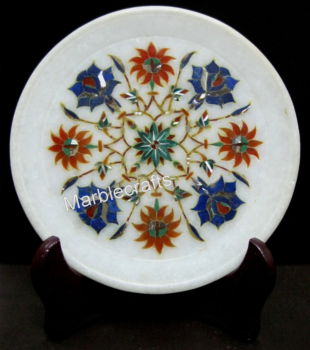 Gemstone Inlay Marble Plate / 7" Round Marble Serving Plate for Wall ...
