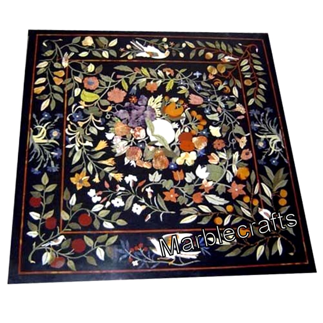 Black Marble Square Shape Dining Table Top With Royal Look Antique ...