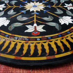 36 X 36 Inches Round Shape Black Marble Dining Table Top With Royal ...