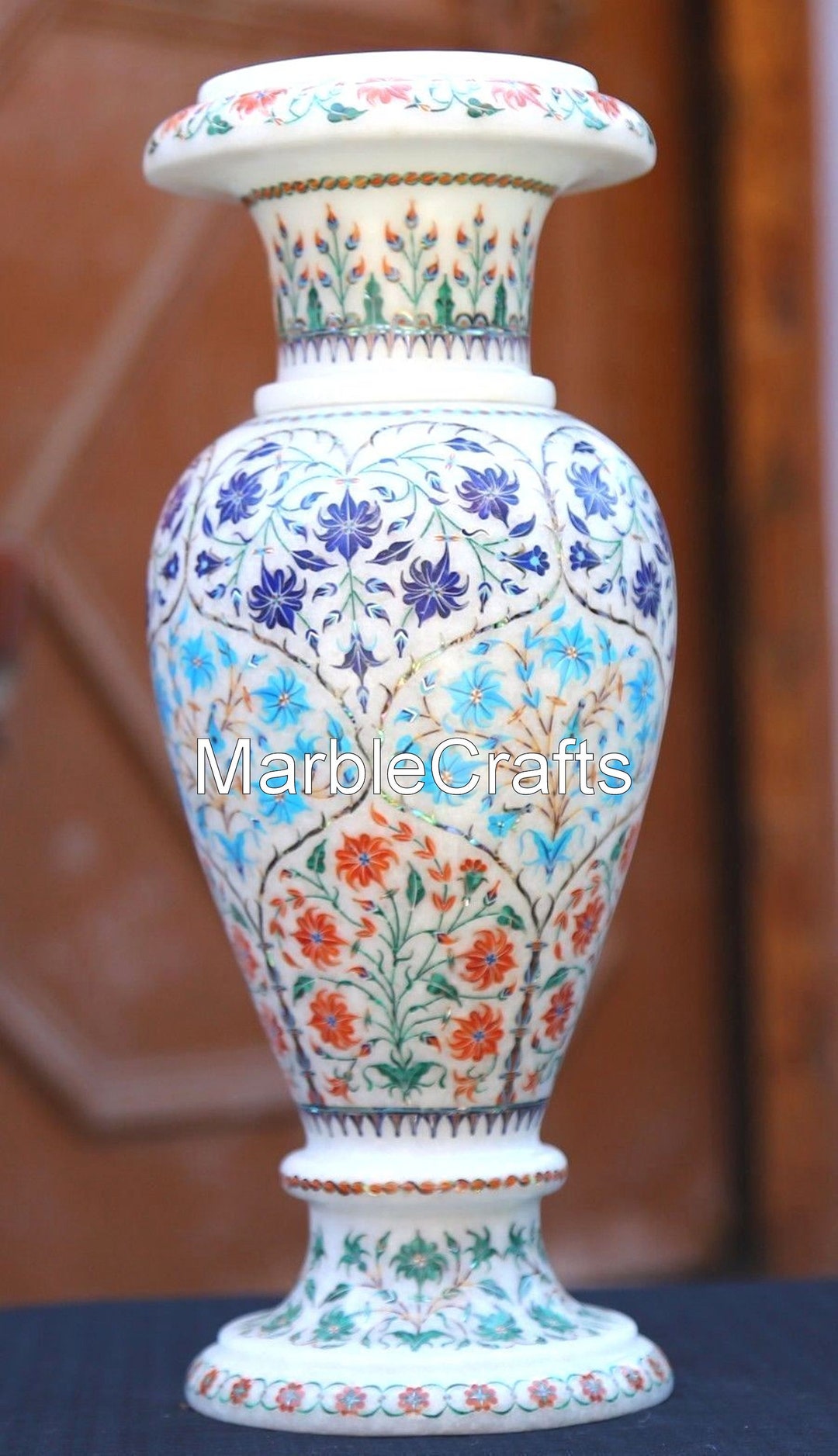 Abstract Marble Plant Pot | Gemstones Inlay Flower Vase / Unique Flower ...