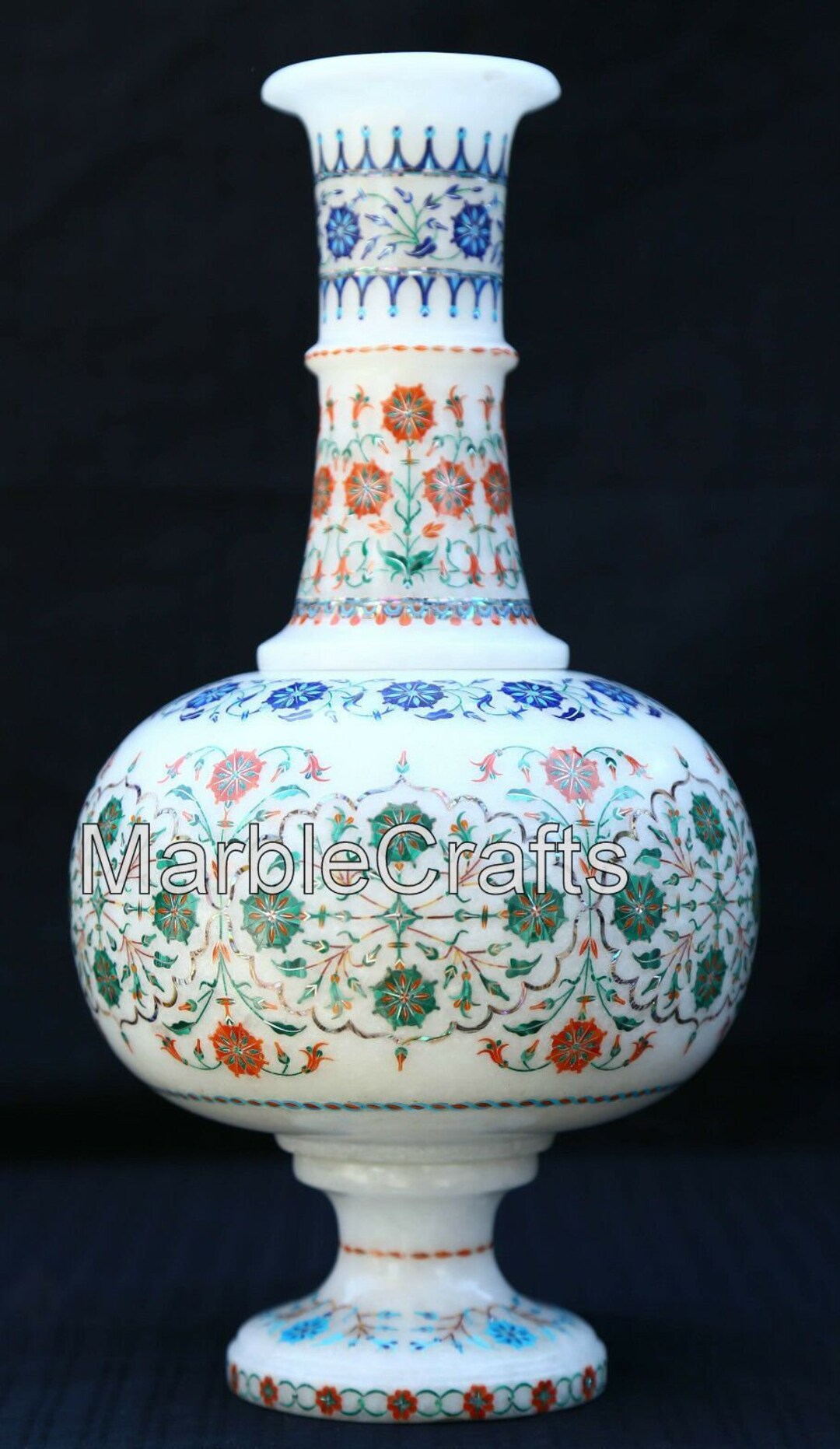 Boho Marble Vase for Reception Showcase Decor | 11 Inches White Marble ...