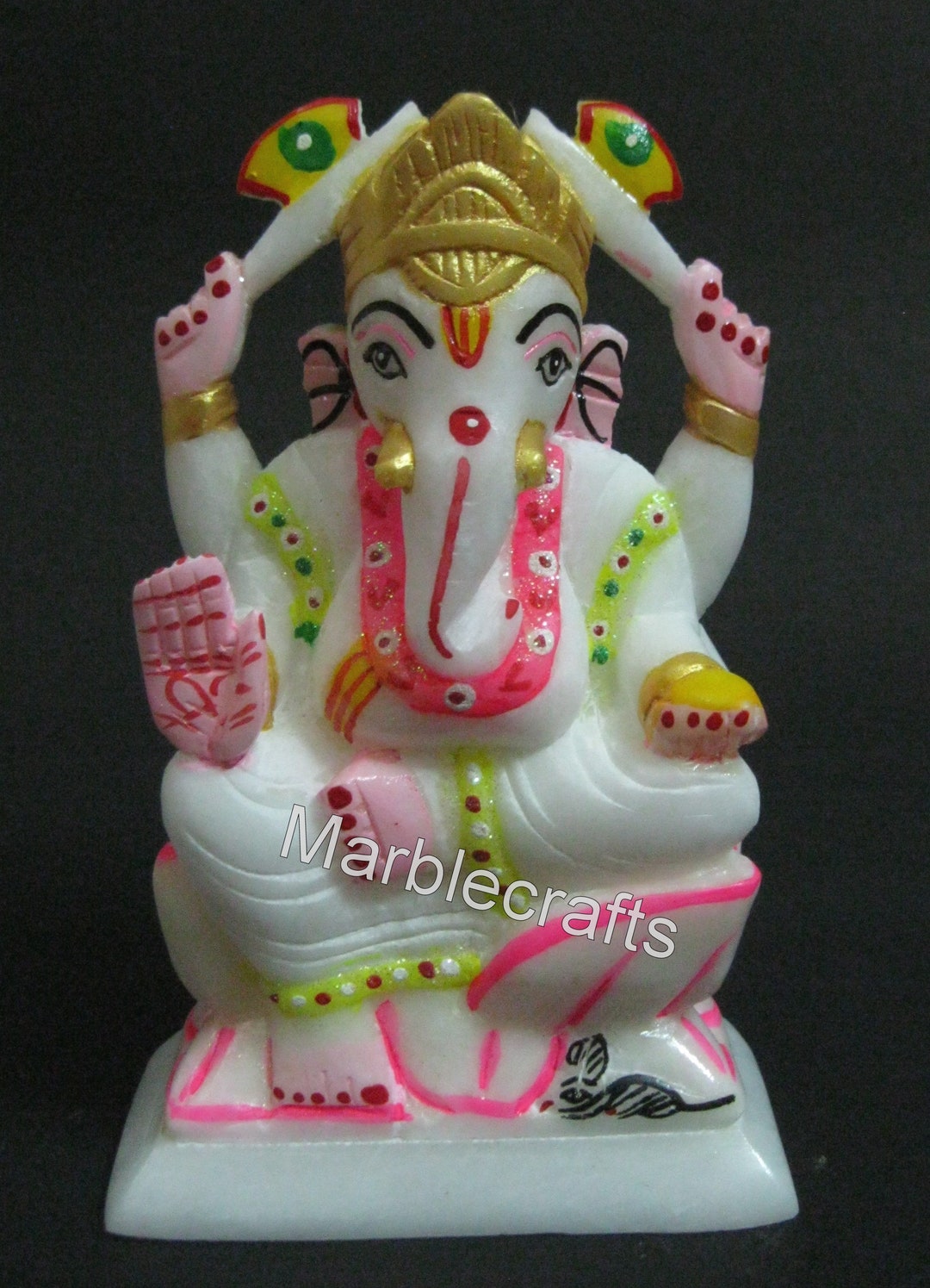05 Inches Intricate Work Lord Ganesha Ji / Marble Handmade Statue / Marble God Siddhi Vinayaka ...