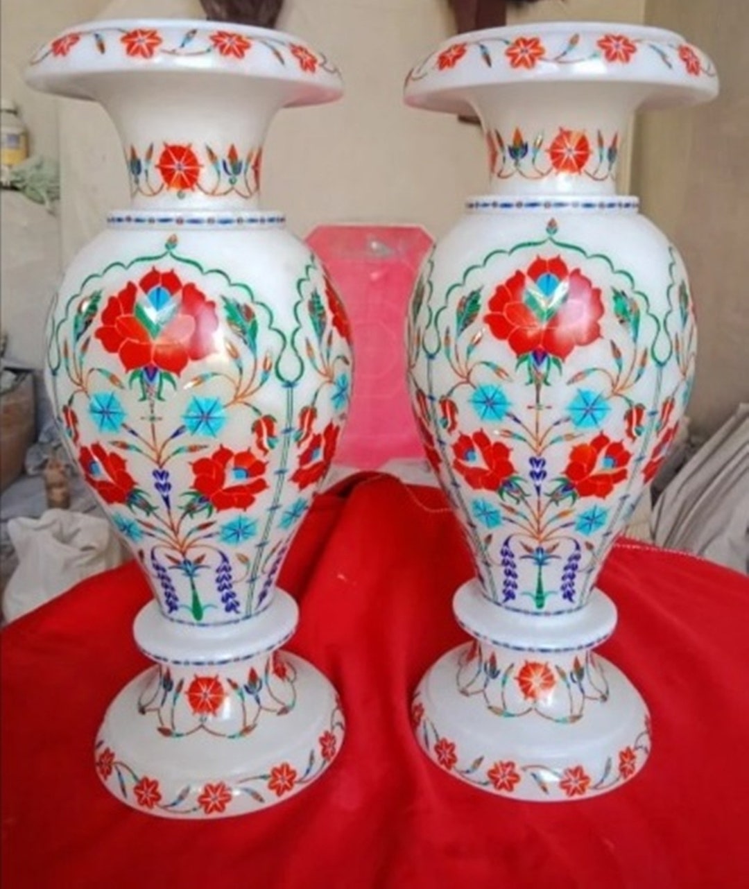 Natural Stones Flower Vase / Marble Inlay Plant Pot / Handmade Indoor ...
