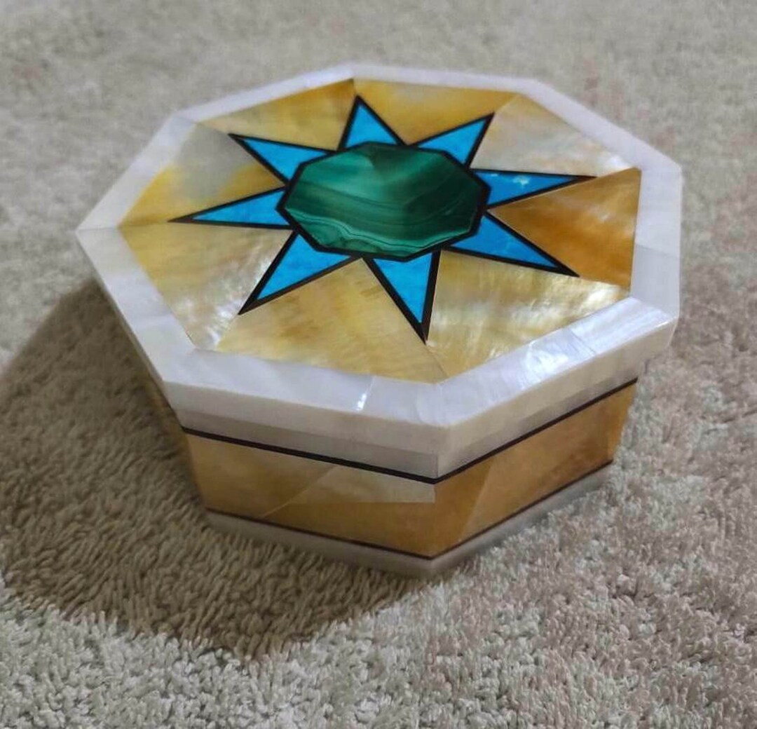 Marble Trinket Box With Ancient Look / Shiny Gemstone Makeup Box for ...