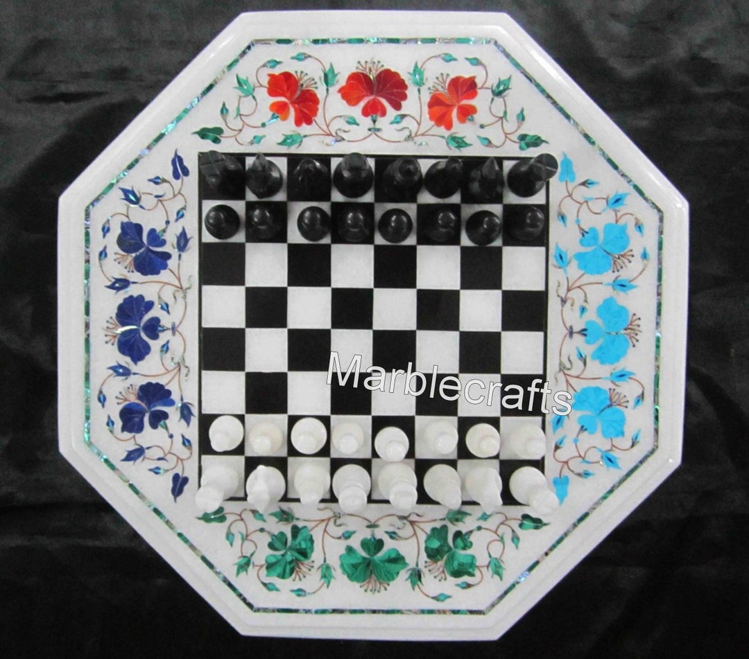 Marble Game Table Top for Hotel Decor Floral Pattern Inlay Work Chess ...