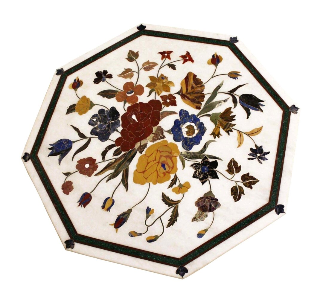 White Marble Octagon Shape Patio Sofa Side Table for Living Room Decor ...