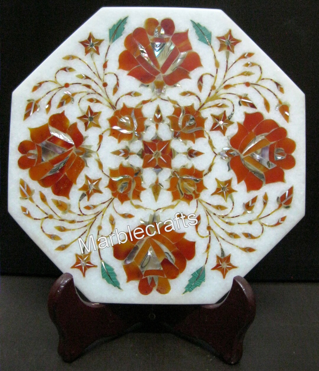 Marble Tea Pot Stand With Royal Look Shiny Semi Precious Stone Inlay ...