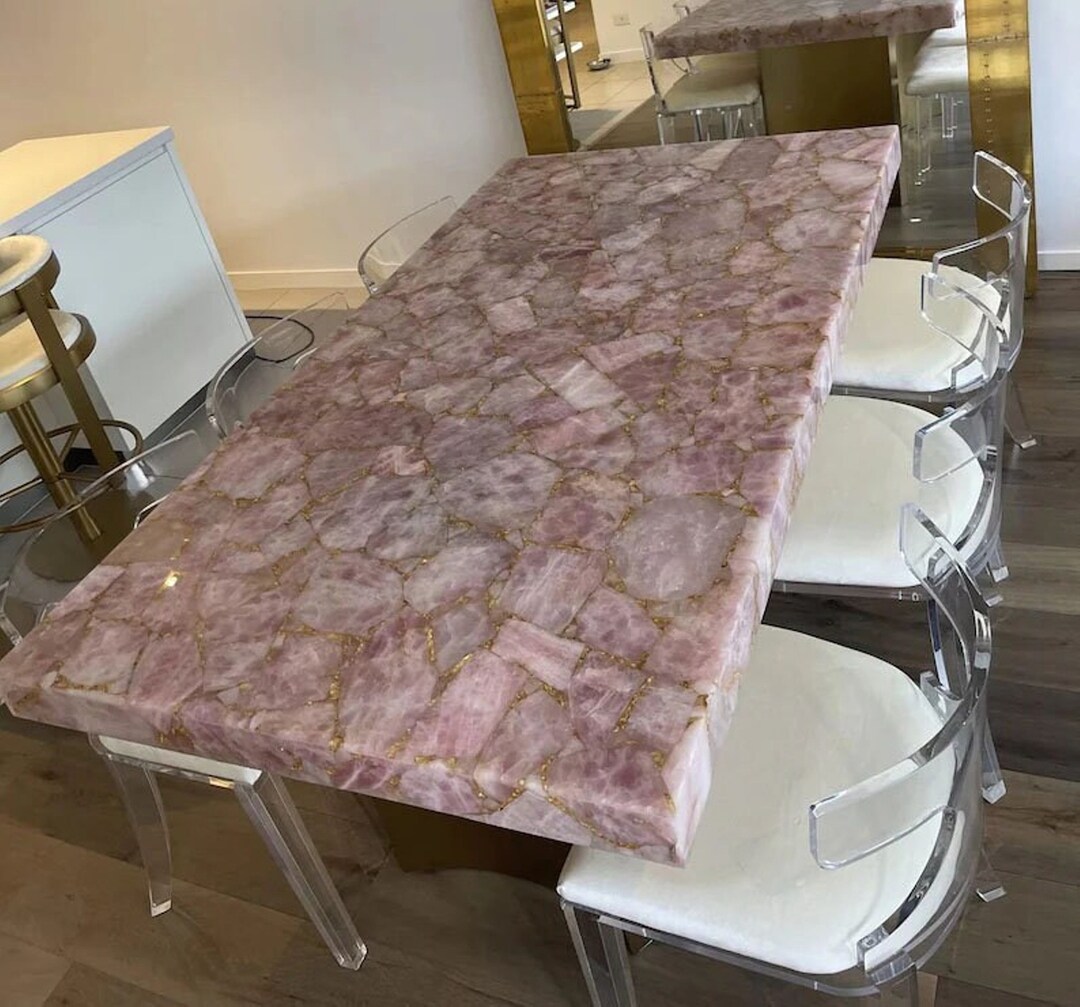 Luxury Quartz Dining Table | Custom Natural Pink Stone Patio ...