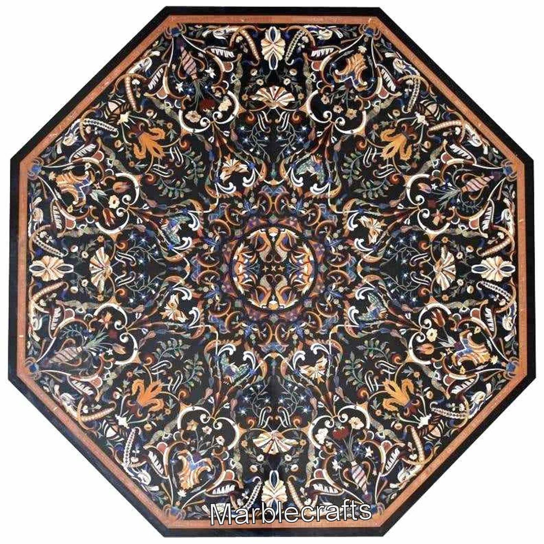 Octagon Shape Black Marble Dining Table Top With Royal Look - Etsy
