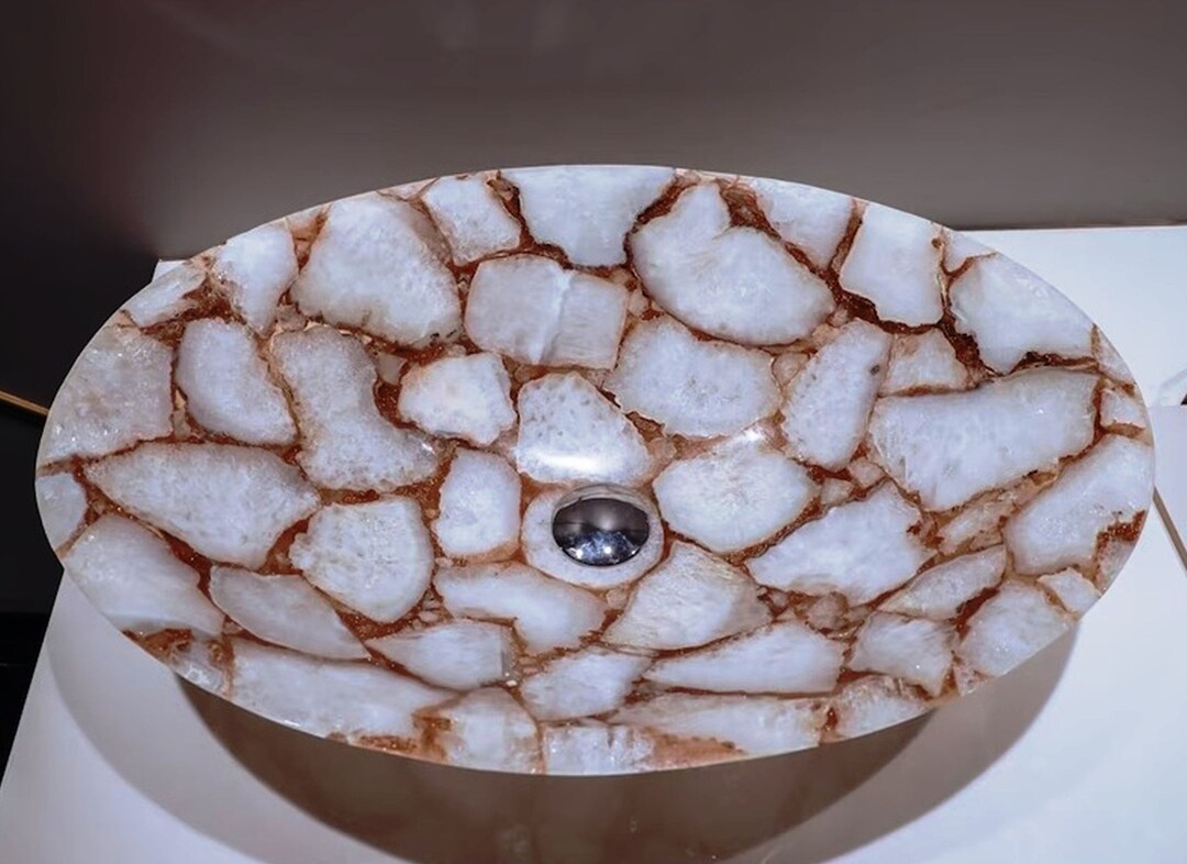 White Quartz Stone Epoxy Sink Oval Shape Powder Room Vessel From ...