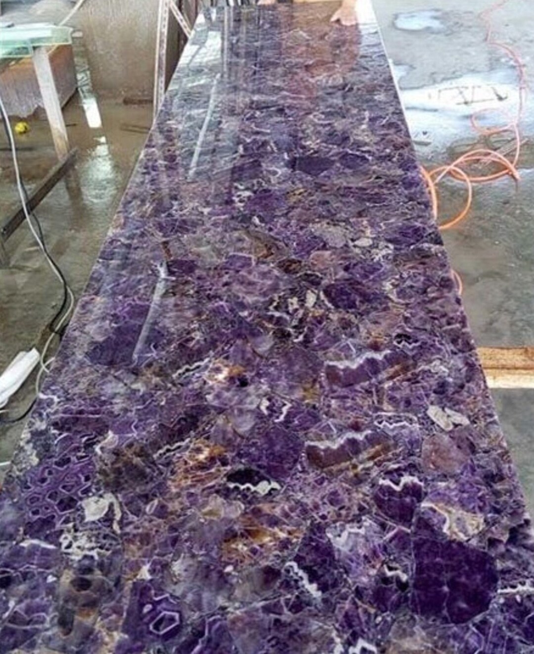 Purple Marble Square Shape Dining Table Top Amethyst Stone Kitchen Slab ...