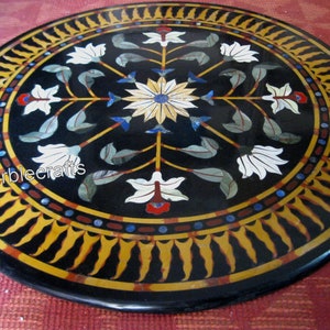 36 X 36 Inches Round Shape Black Marble Dining Table Top With Royal ...