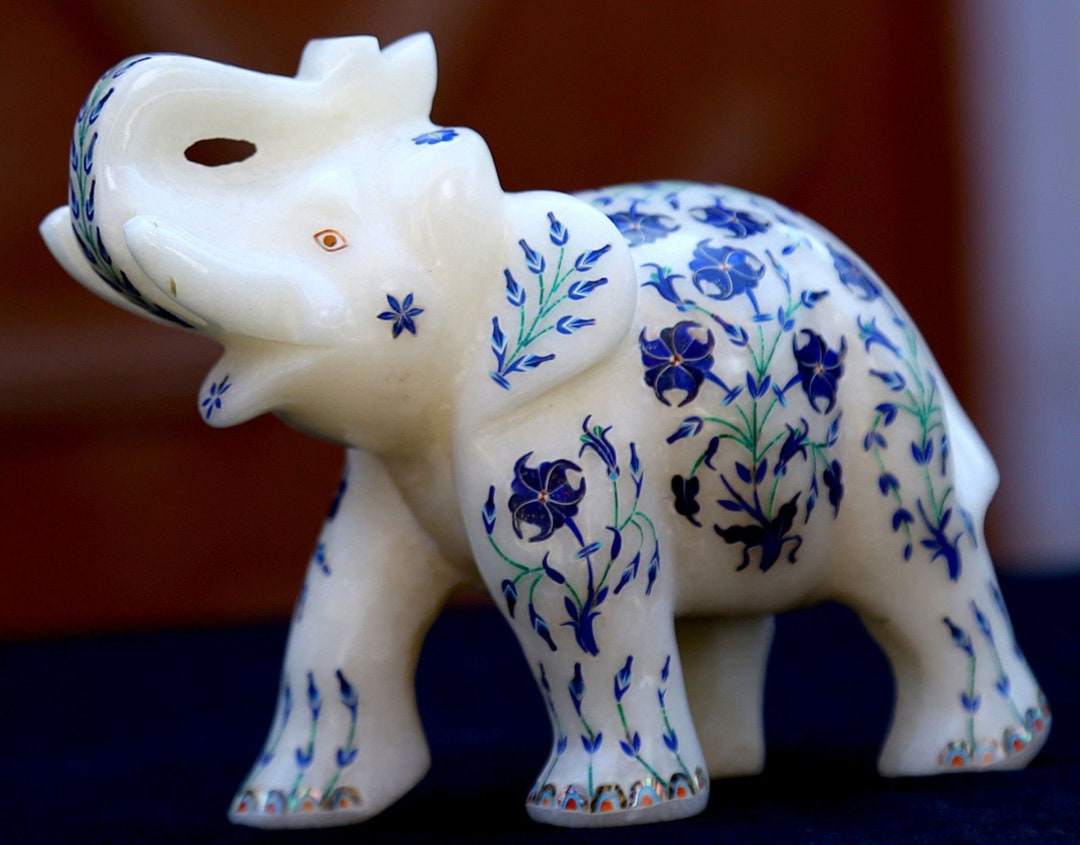 Marble Lucky Elephant Statue With Lapis Lazuli Stone Inlay Work 5 ...
