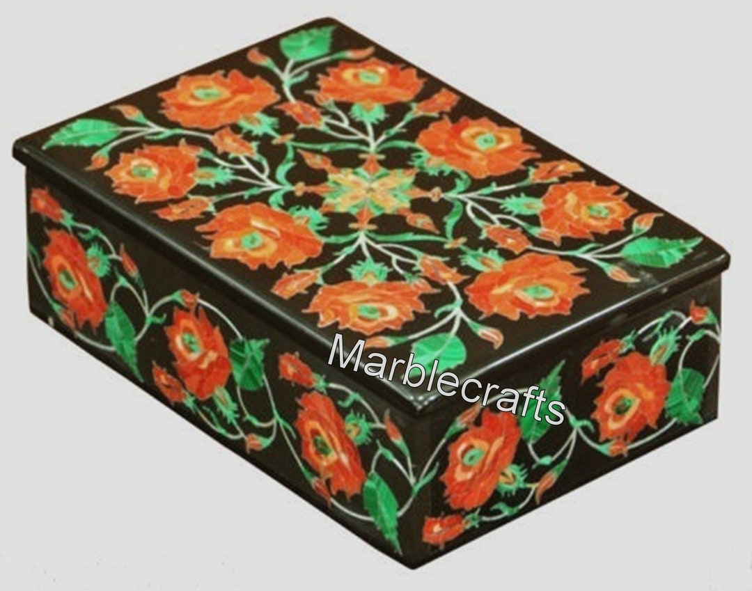 Marble Trinket Box 6 X 4 Inches / Black Jewelry Box / Carnelian Stone ...