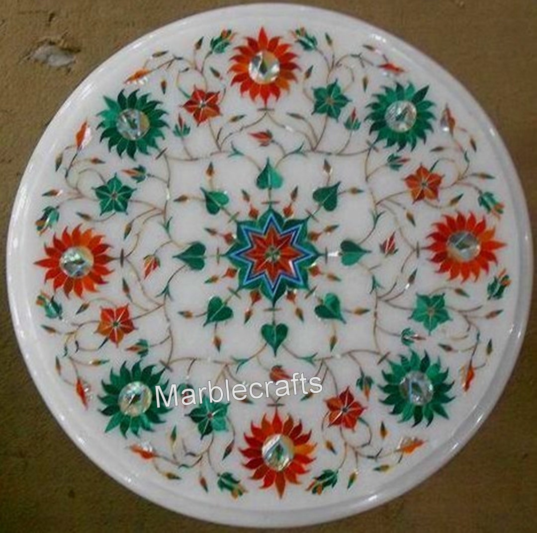 Customized Table Top / Semi Precious Table Top / White Marble Table ...