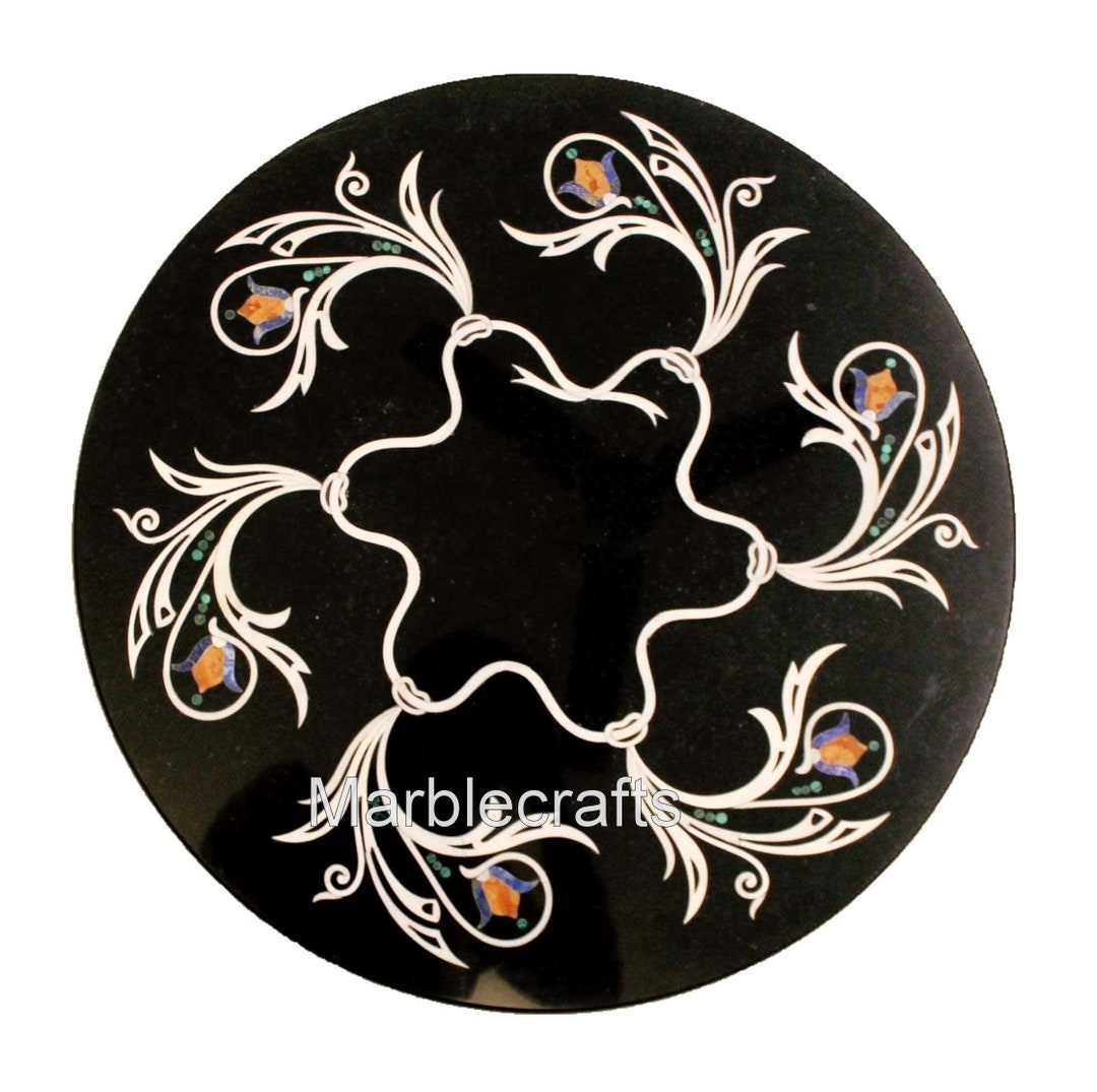 Black Marble Corner Table Top for Home Decor Unique Pattern - Etsy