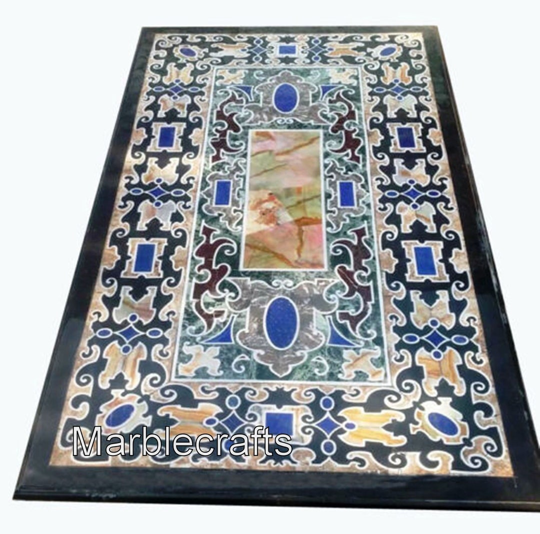 Black Marble Rectangle Shape Dining Table Top With Elegant - Etsy