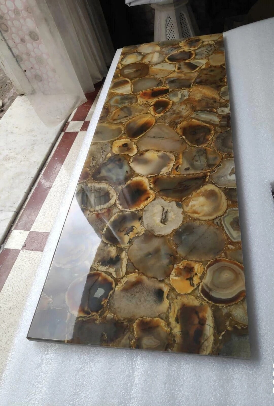 Yellow Agate Coffee Table Top / Hallway Corner Table / Epoxy Table Top / Classy Look Table Top ...