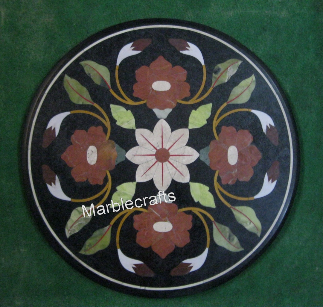 Black Marble Coffee Table Top , Round Marble Corner Table for Home ...