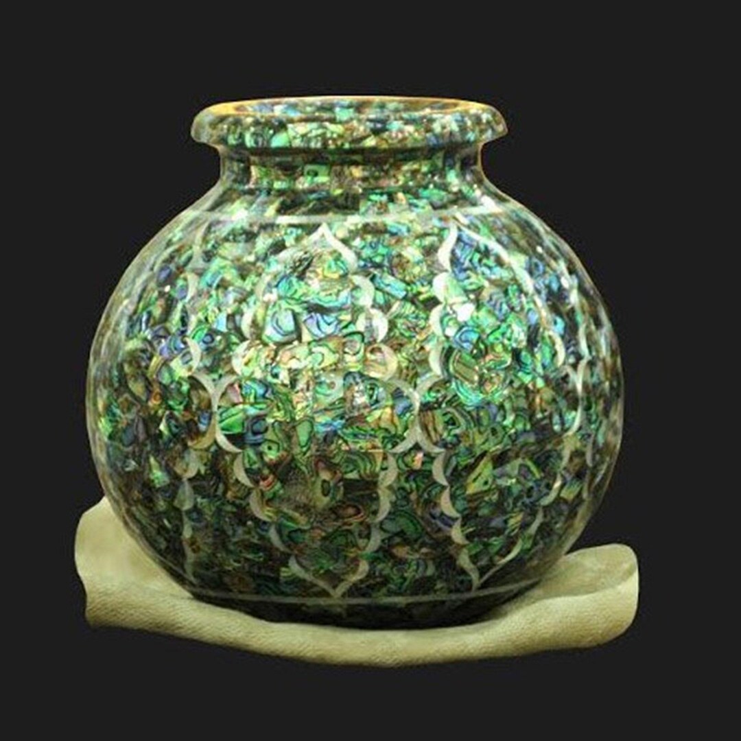 Handcrafted Abalone Shell Planter | Multicolor Gemstone Flower Vase ...