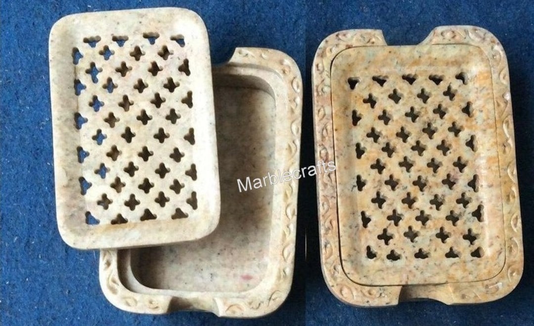 Soapstone Soap Dish With Filigree Work | 4.5x3.5" Handcrafted Soap Bar ...
