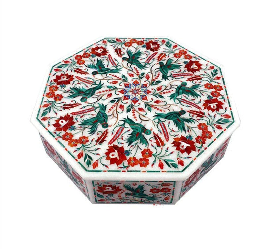 Parrot Art Inlay Jewelry Box | Indian White Marble Bracelet Box ...