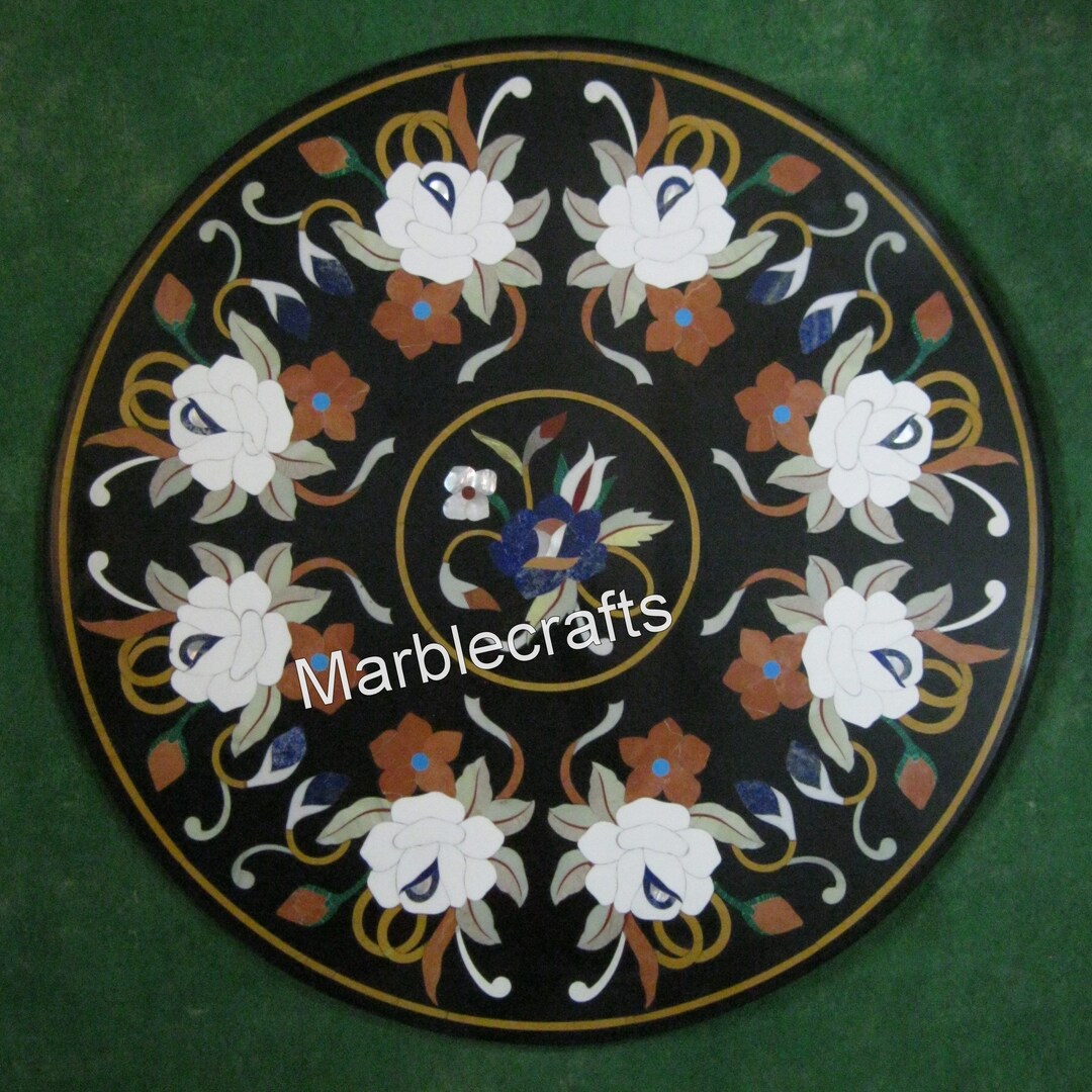 Black Marble Patio Table Top | Round Shape Kitchen Table | Coffee Table ...