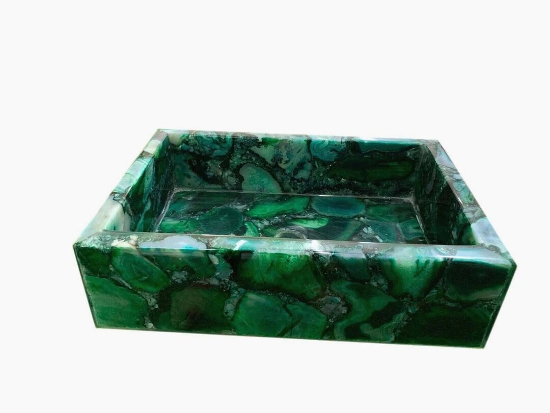 Rectangle Shape Green Wash Basin With Royal Look Agate Stone Epoxy Art ...